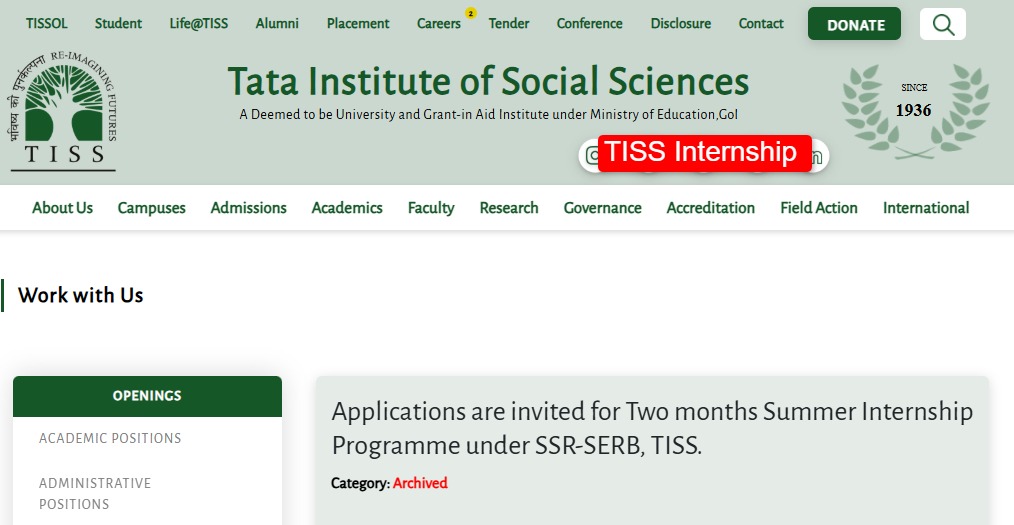 TISS Internship 2026 - The Internship