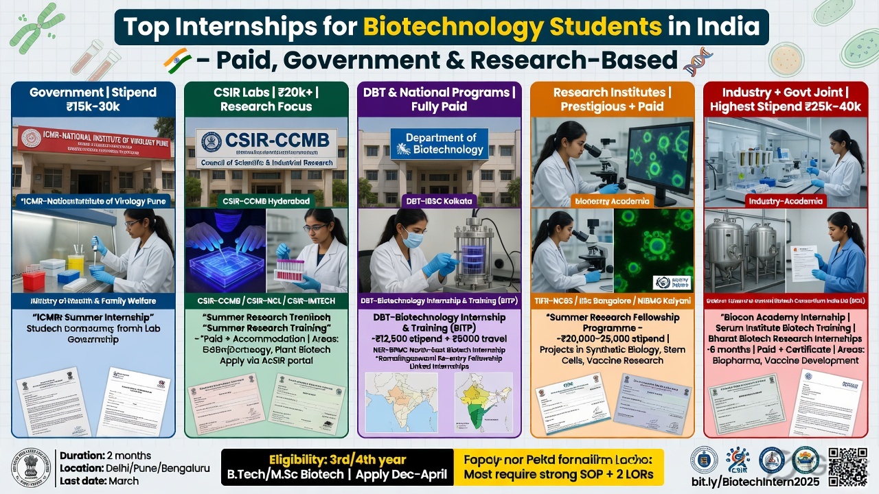 Top Internships for Biotechnology Students in India 2026 – Paid ...
